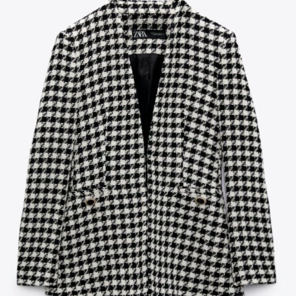 Zara | Jackets & Coats | Zara Women New Textured Houndstooth Jacket ...